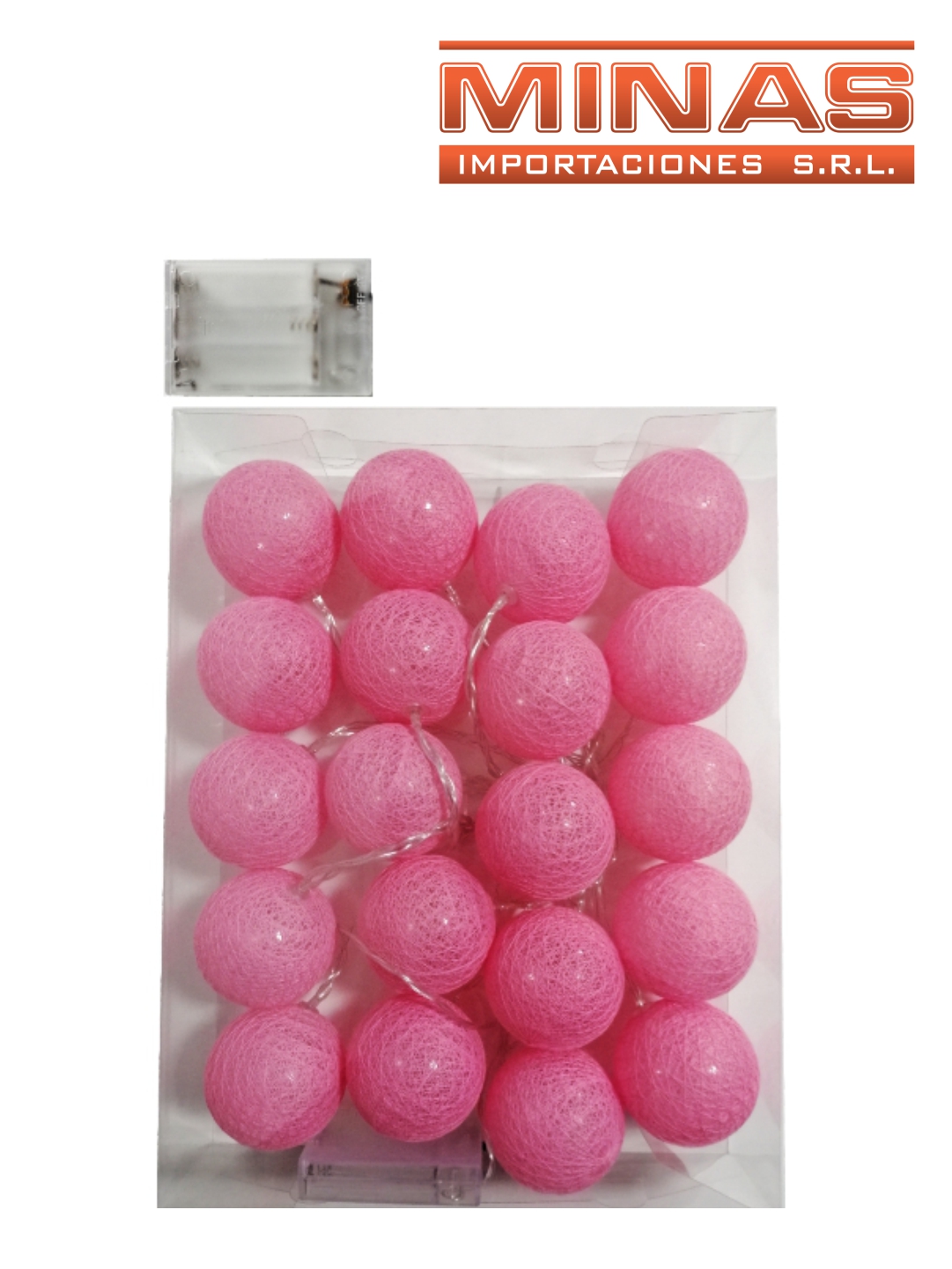 LUCES CALIDAS, 20 ESFERAS ROSADAS DE 6 CM, A PILA. NAVIDAD LUCES