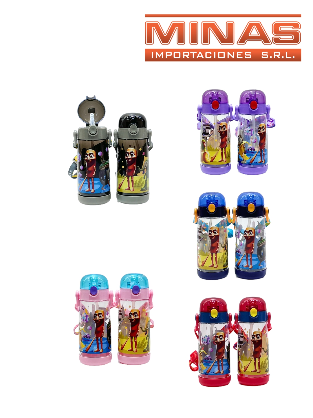 BOTELLA INFANTIL X 450 ML,BRAINROT, 5 DISEÑOS. VARIOS BOTELLAS Y VASOS