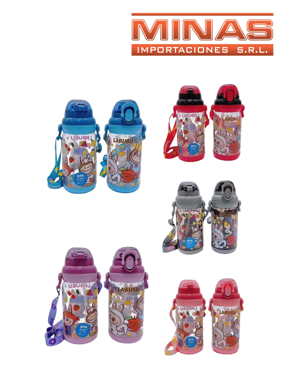 BOTELLA INFANTIL X 450 ML,MONSTRUITO,5 DISEÑOS. VARIOS BOTELLAS Y VASOS
