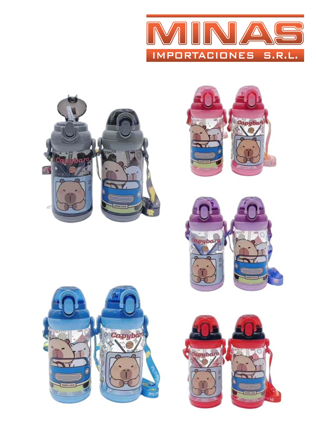 BOTELLA INFANTIL X 450 ML,CAPIBARA, 5 DISEÑOS. VARIOS BOTELLAS Y VASOS